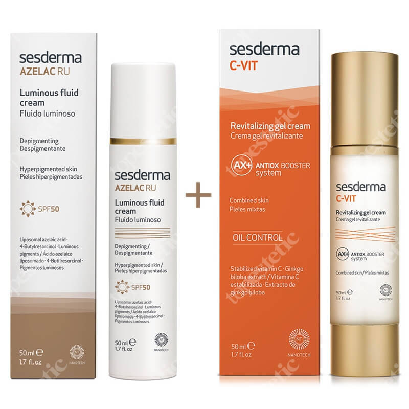 Sesderma Azelac RU Luminous Fluid Cream + C Vit Revitalizing Gel Cream ...