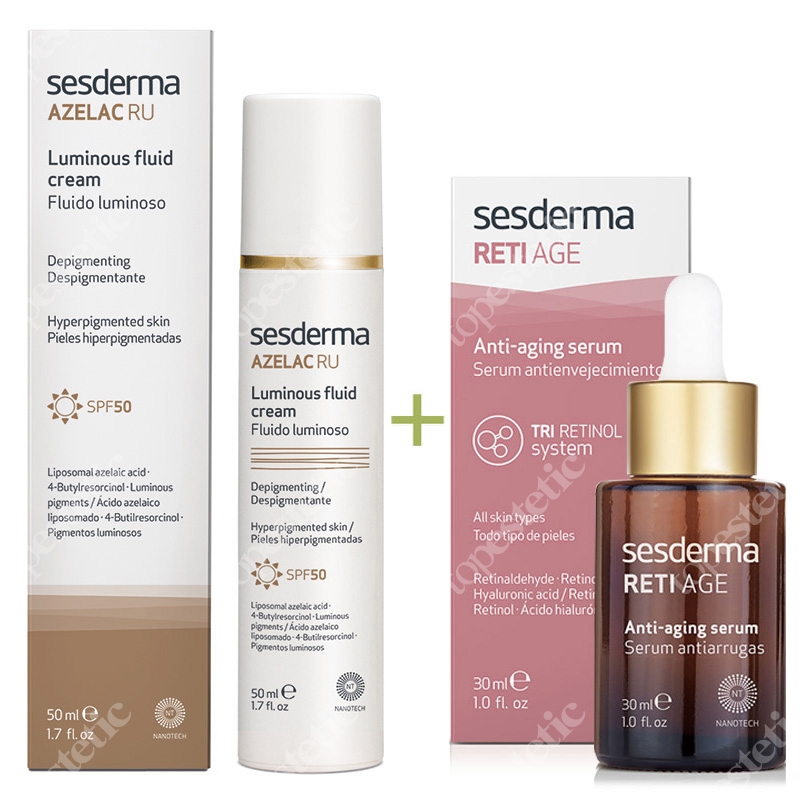 Sesderma Azelac RU Luminous Fluid Cream + Reti Age Serum ZESTAW Emulsja ...