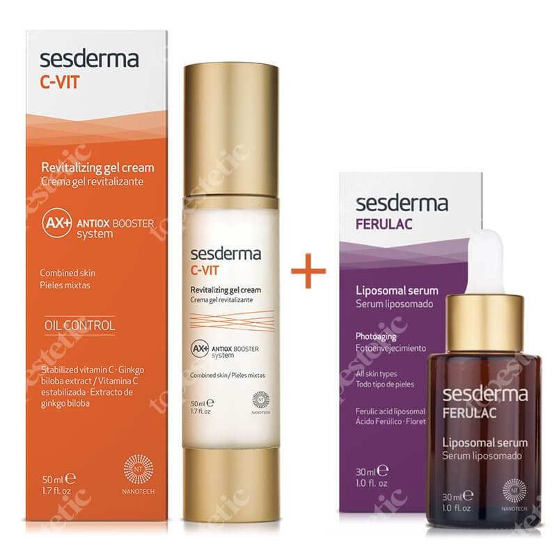 Sesderma C Vit Revitalizing Gel Cream + Ferulac Liposomal Serum ZESTAW ...