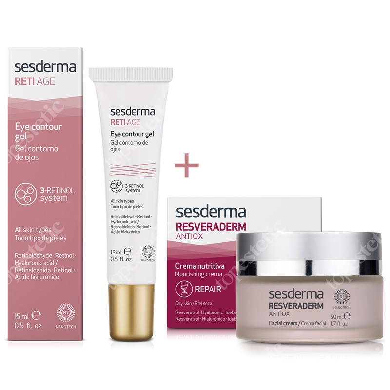 Sesderma Resveraderm Facial Cream + Reti Age Eye Contour Gel ZESTAW ...