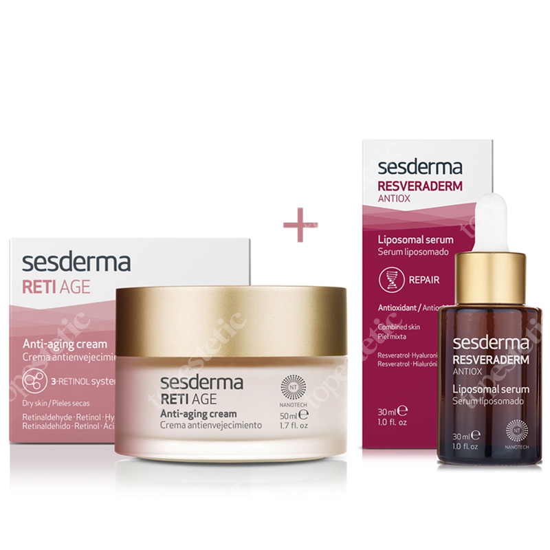 Sesderma Reti Age Cream Anti Aging + Resveraderm Liposomal Serum ZESTAW ...
